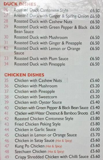 Menu at Chef Chi restaurant, Edinburgh