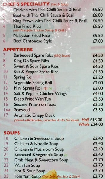 Menu at Chef Chi restaurant, Edinburgh