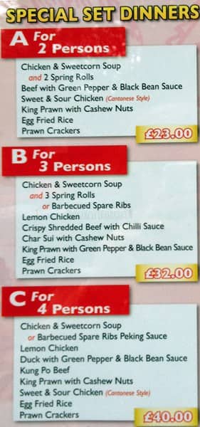 Menu at Chef Chi restaurant, Edinburgh