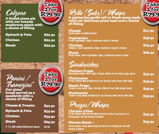 Speisekarte von Caminettos restaurant, Chatsworth, Shop 9