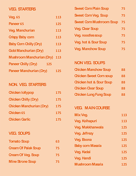 Menu of NCC Canteen, Senapati Bapat Road, Pune