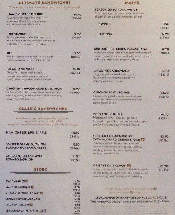 Menu at The Coffee Club, Burleigh Heads, 5/27 Connor St