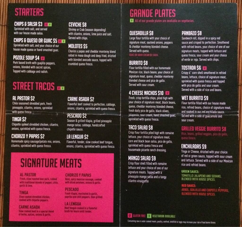 Menu at Borracho Tacos & Tequileria restaurant, Spokane
