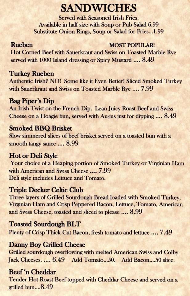 Menu at Celtic Fox pub & bar, Topeka