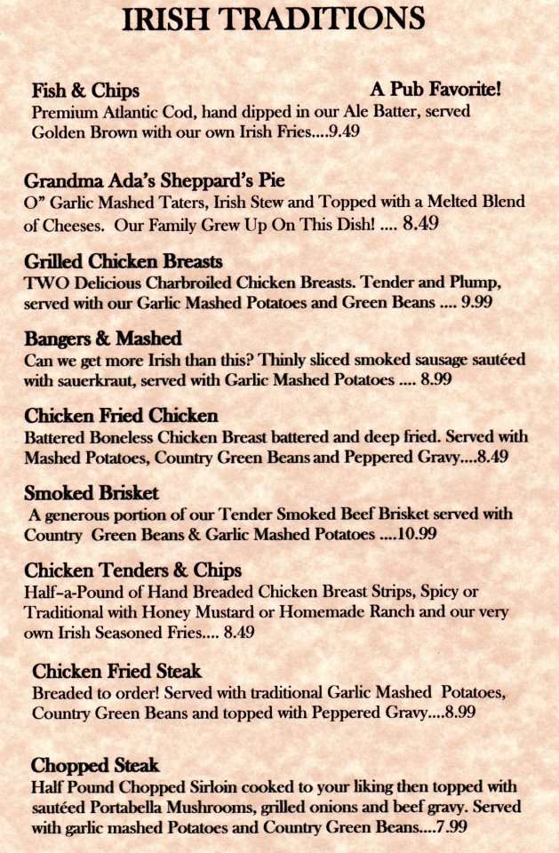 Menu at Celtic Fox pub & bar, Topeka