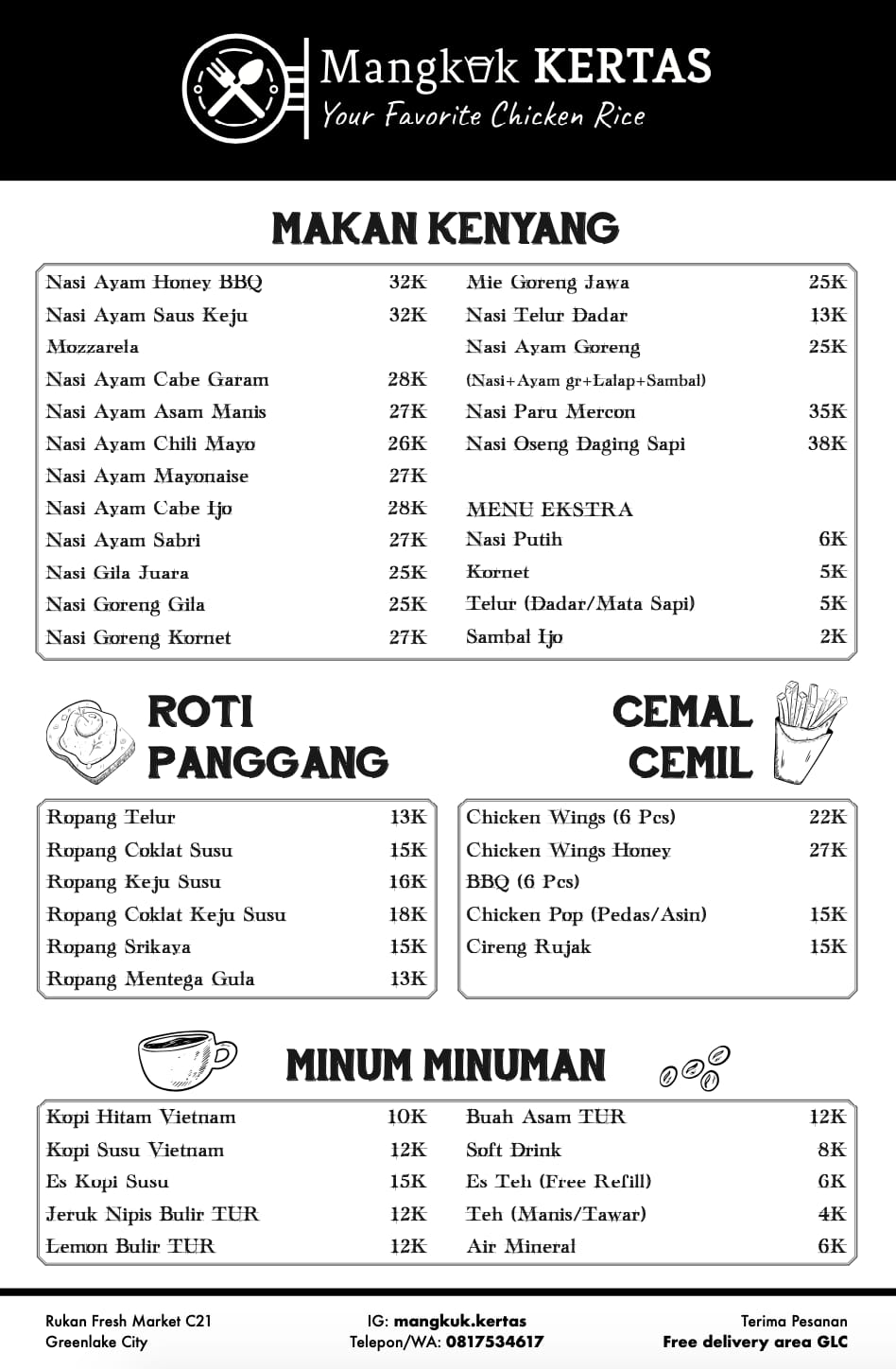 Menu at Mangkuk Kertas cafe, Tangerang