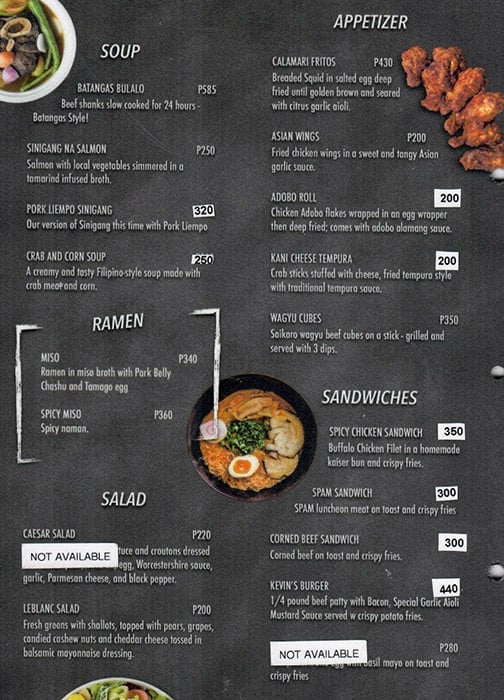 Menu at The Bistro by LeBlanc cafe, Antipolo