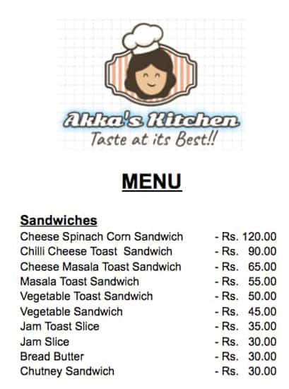 Menu of Akka's Kitchen, Vasai, Mumbai