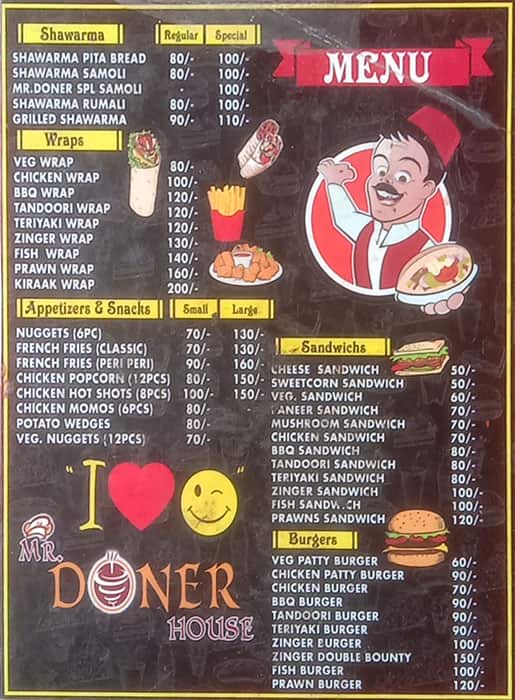 Menu of Mr. Doner House, Falaknuma, Hyderabad