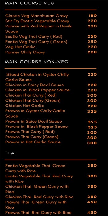 Menu at redginger, Mumbai