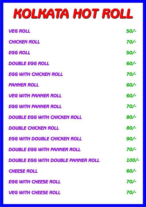 Menu of Kolkata Hot Roll, Hennur, Bangalore