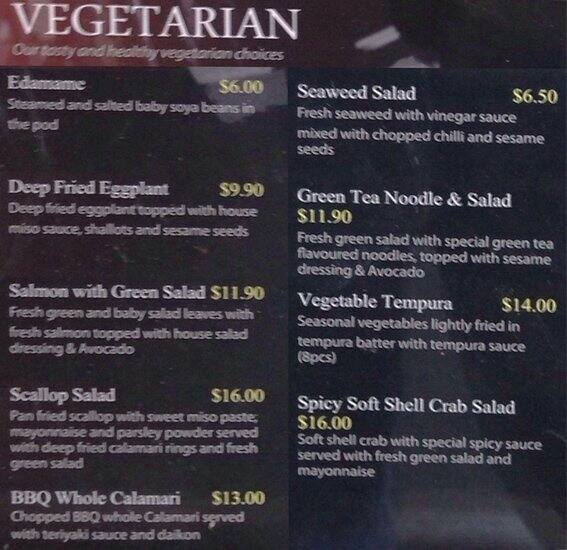 Menu at Sushi Hiro restaurant, Narrabeen