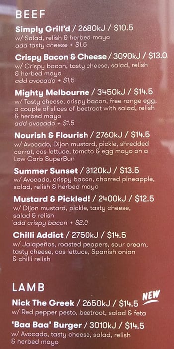 Menu at Grill'd Camberwell restaurant, Camberwell