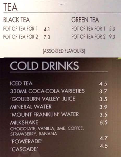 Menu at The Tea House restaurant, Glenelg