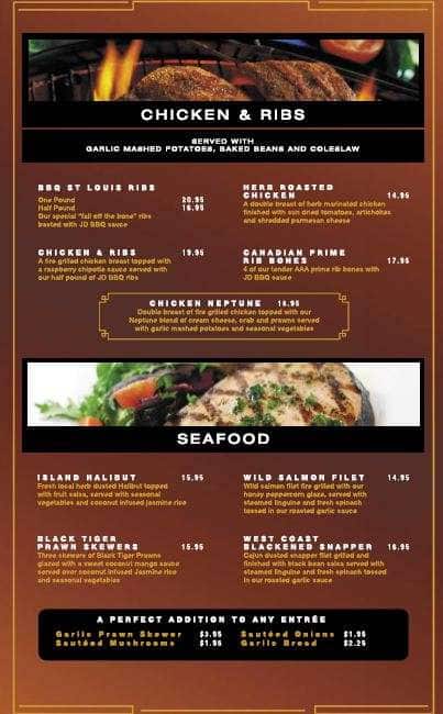 Menu au Railside Grill, Langford