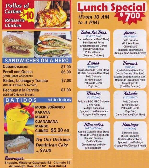 Menu at Primavera restaurant, New York City, 623 Church Ave