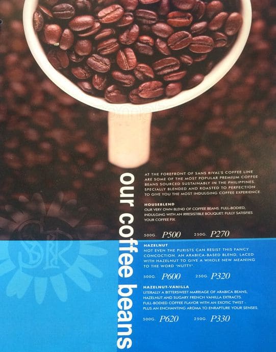 Menu at Sans Rival desserts, Cebu City, Sergio Osmeña Boulevard G/F