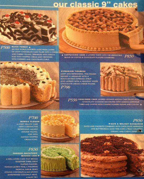 Menu at Sans Rival desserts, Cebu City, Sergio Osmeña Boulevard G/F