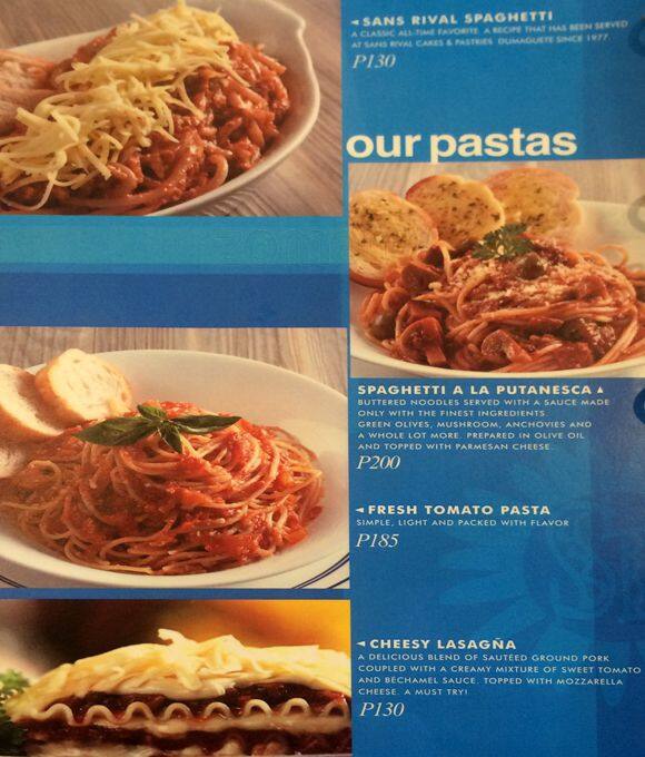 Menu at Sans Rival desserts, Cebu City, Sergio Osmeña Boulevard G/F