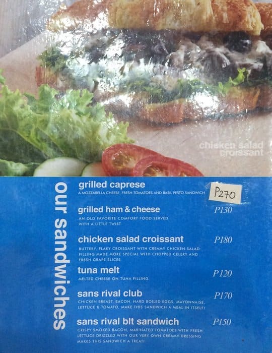 Menu at Sans Rival desserts, Cebu City, Sergio Osmeña Boulevard G/F