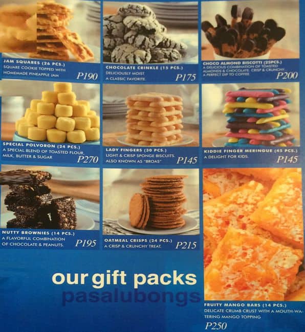 Menu at Sans Rival desserts, Cebu City, Sergio Osmeña Boulevard G/F
