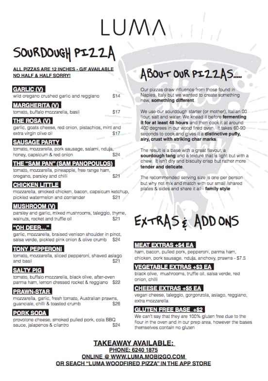 Menu at Luma restaurant, Cambridge