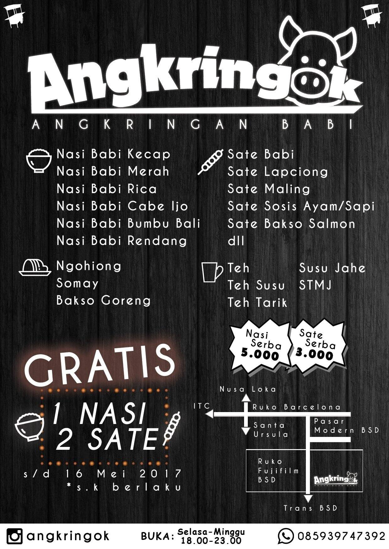 Menu at Angkringok restaurant, Tangerang, Jl. Griya Loka Raya No.D1