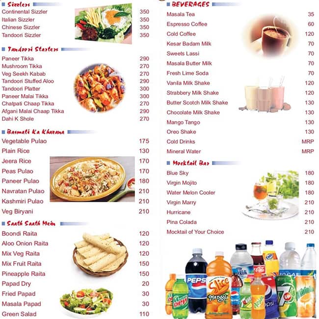 Menu of Raj Rasoi, Civil Lines, Agra