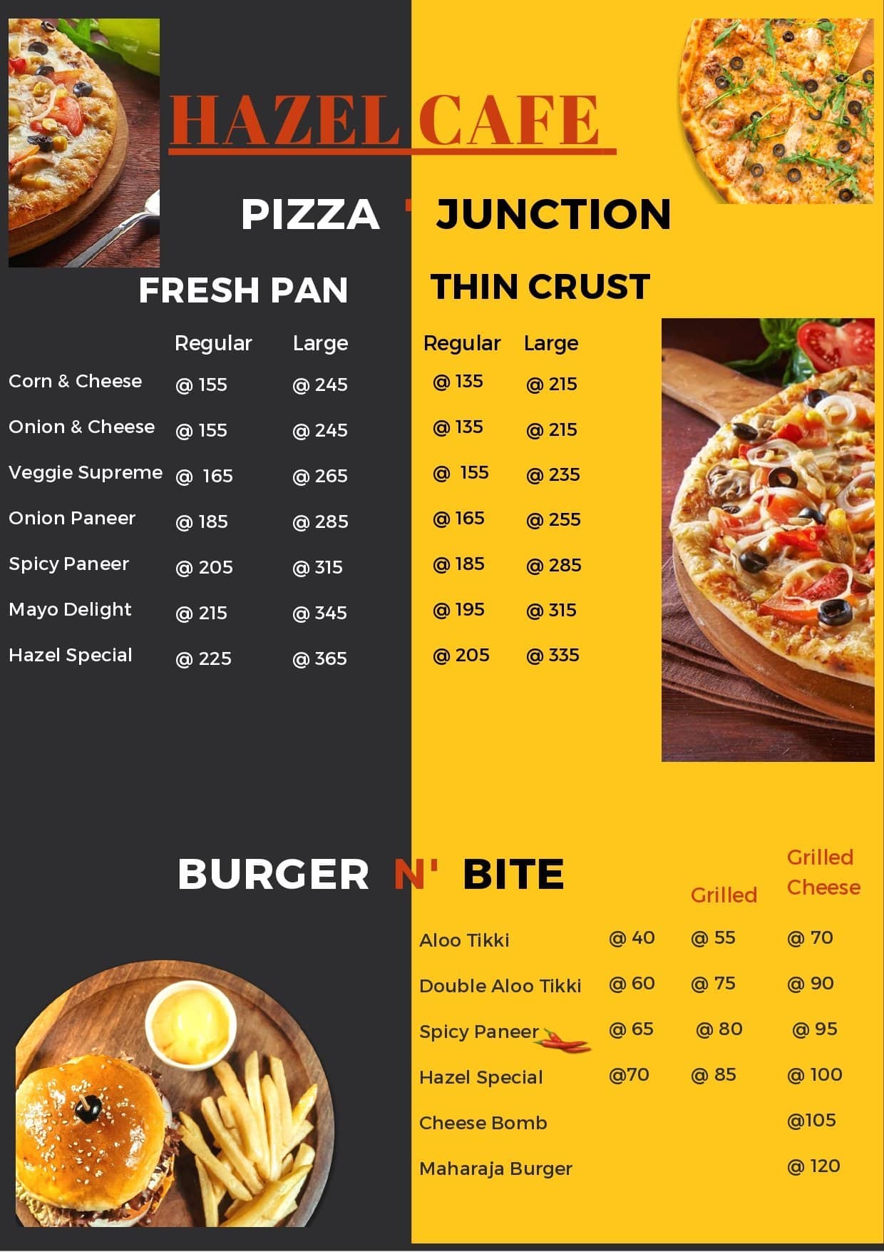 Menu at Hazel café, Delhi