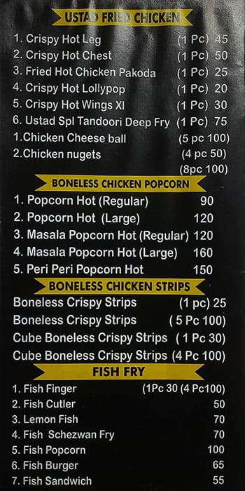 Menu of Ustad Ji, Taltala, Kolkata