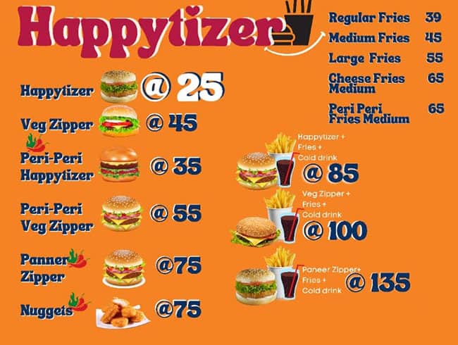 Menu of Happytizer, Akurdi, Pune