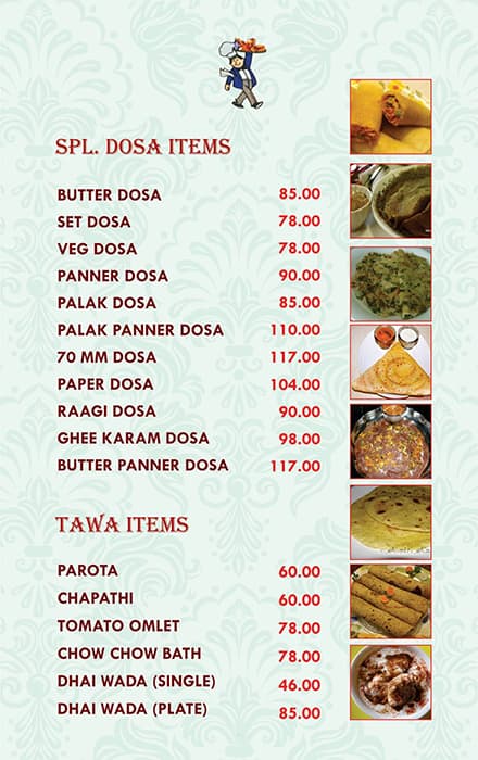 Menu at Hotel Sabzi, Hyderabad