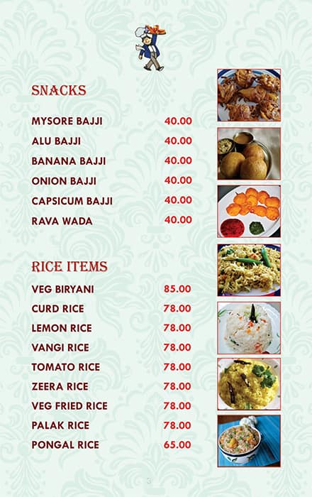 Menu at Hotel Sabzi, Hyderabad