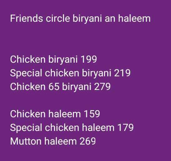 Menu of Friends Circle Biryani An Haleem, Paradise Circle, Secunderabad