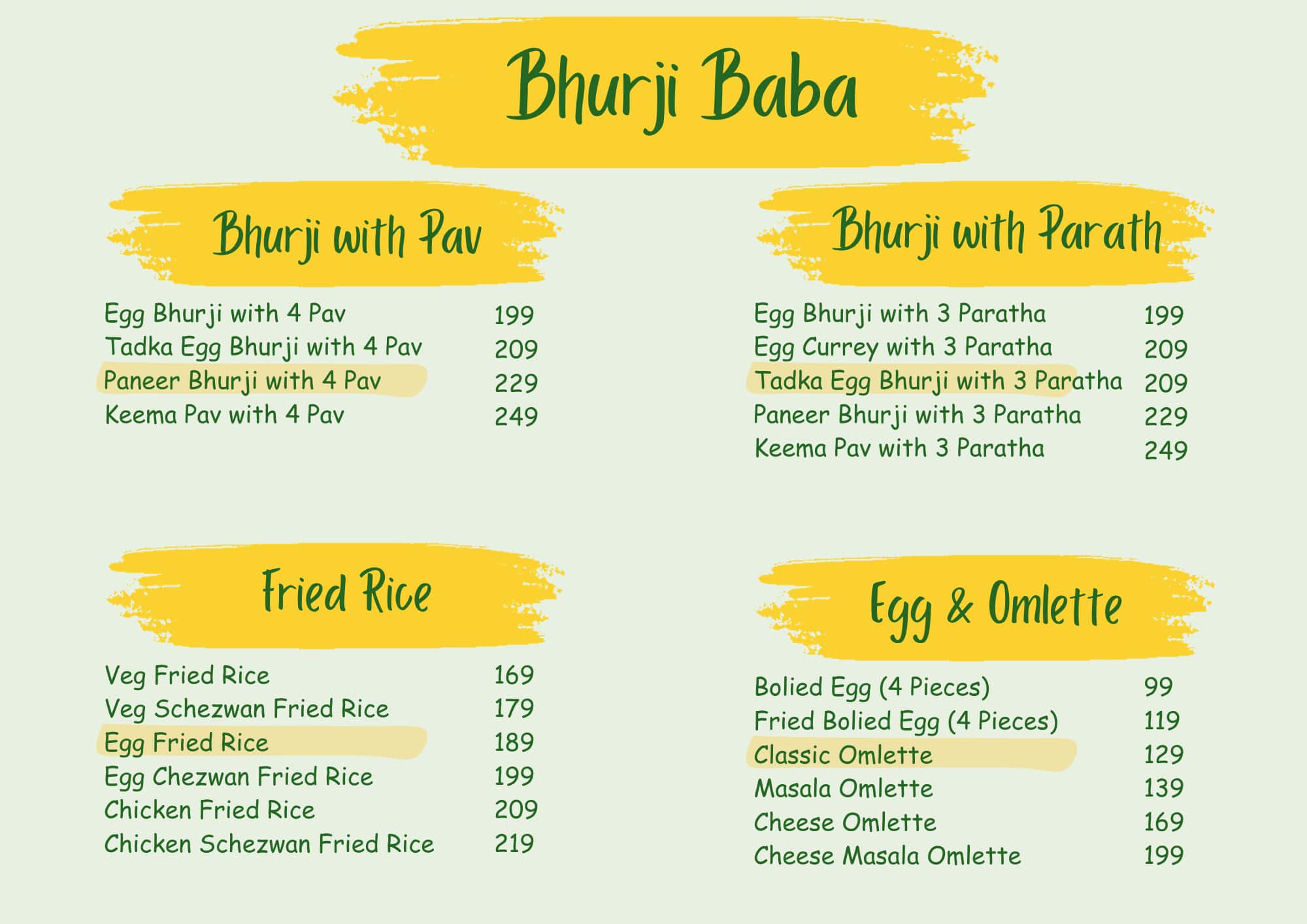 Menu of Bhurji Baba, Hinjawadi, Pune