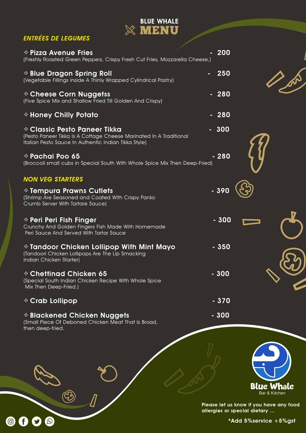 Menu at Blue Whale Bar & Kitchen, Puducherry