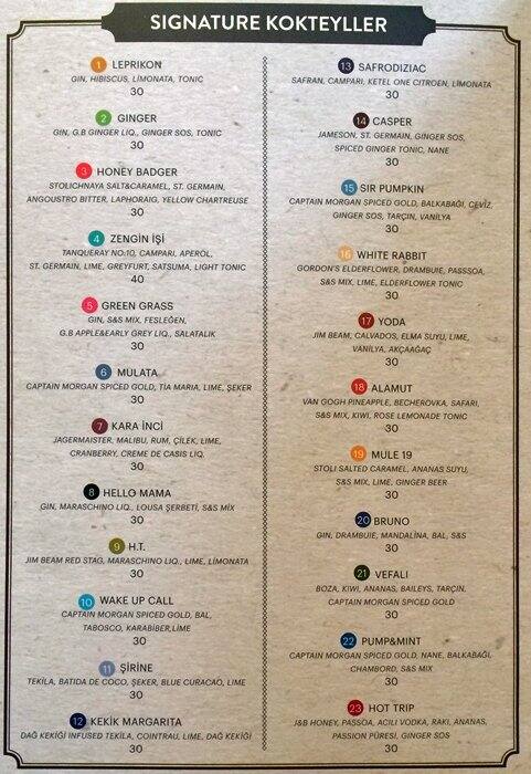 Menu at Joker No:19 pub & bar, Istanbul