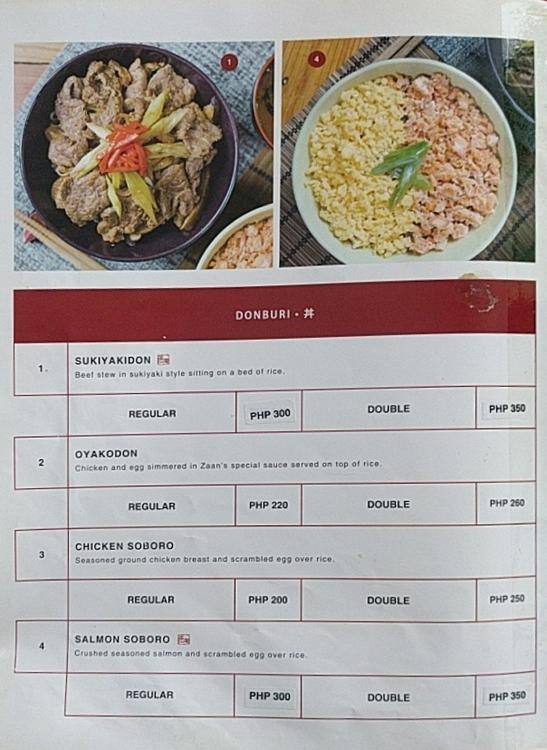 Menu at Zaan Japanese Tea House restaurant, Quezon City