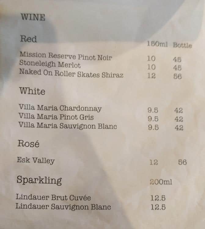 Menu at The Fiddler Irish Bar, Auckland