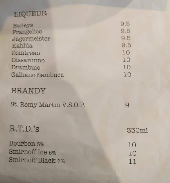 Menu at The Fiddler Irish Bar, Auckland