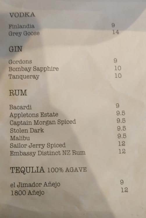 Menu at The Fiddler Irish Bar, Auckland