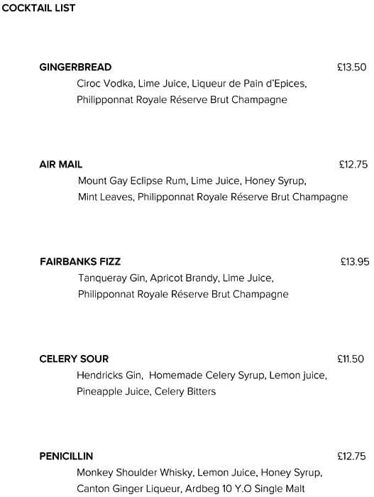 Menu at Castle Terrace restaurant, Edinburgh