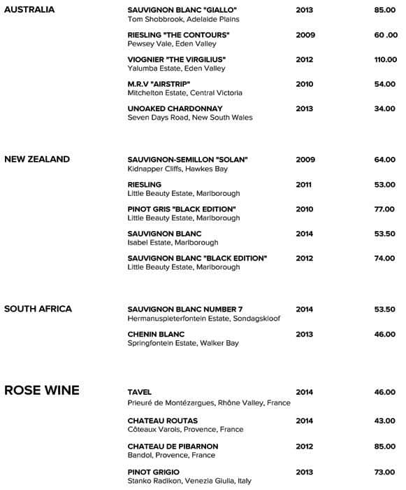 Menu at Castle Terrace restaurant, Edinburgh