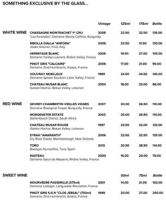 Menu at Castle Terrace restaurant, Edinburgh