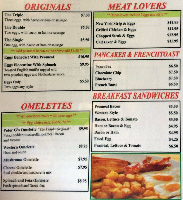 Menu at Peter G's Bar And Grill, Toronto
