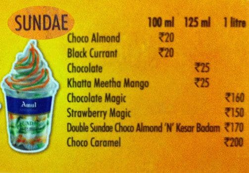 Menu at Amul Ice Cream, Indore