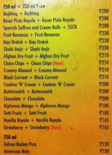 Menu at Amul Ice Cream, Indore
