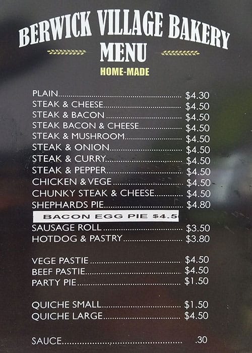 Menu at Berwick Village Cafe, Berwick