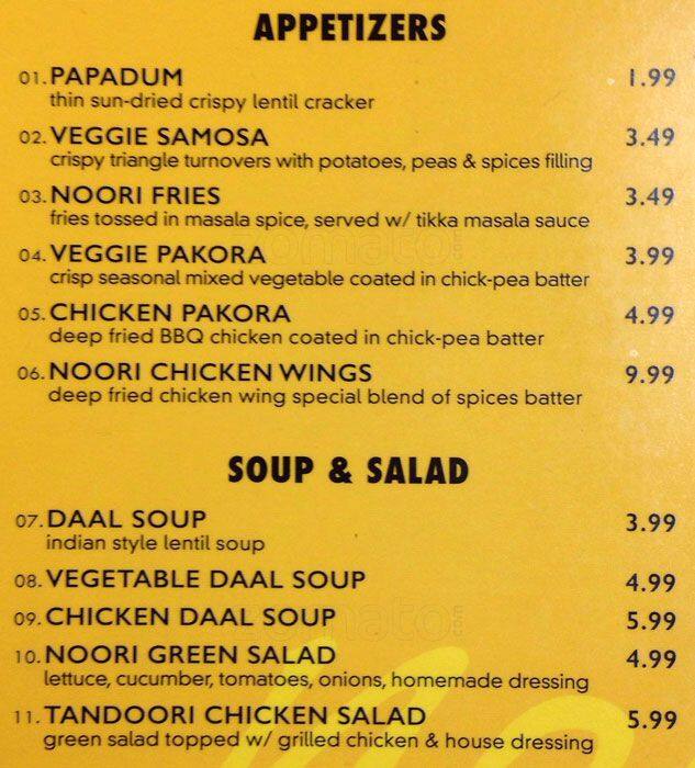 Menu at Noori Pakistani & Indian Cuisine - SF restaurant, San Francisco