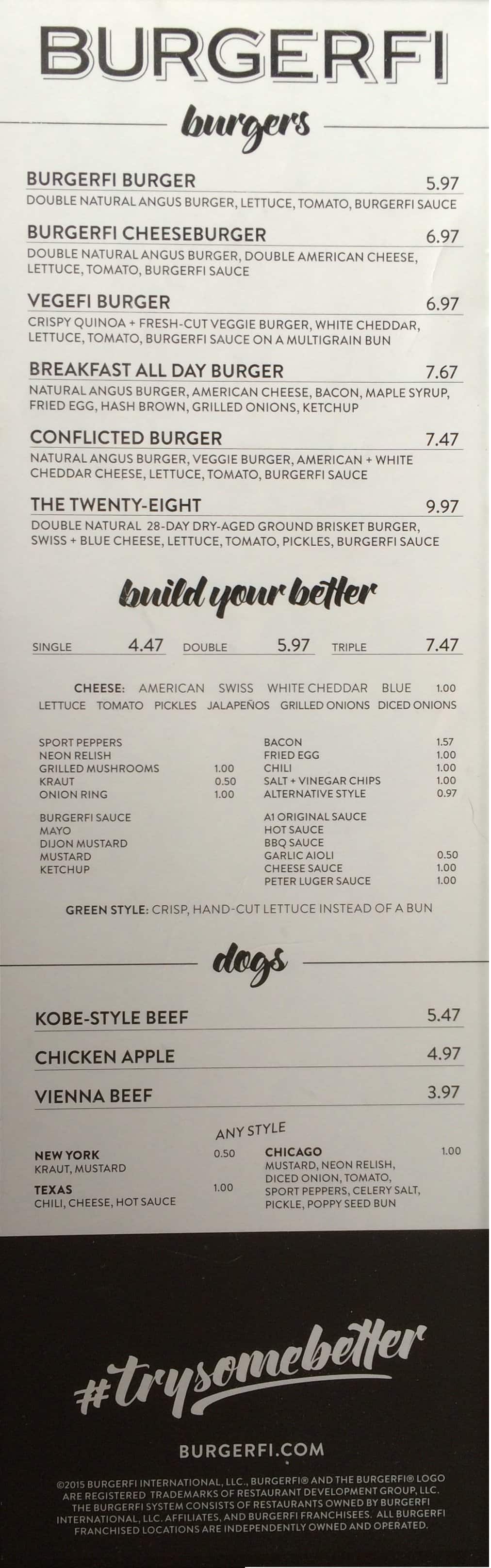 Menu at BurgerFi restaurant, Novi